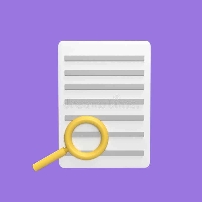 Document Search 3d Icon Model Cartoon Style. Render Illustration Stock ...