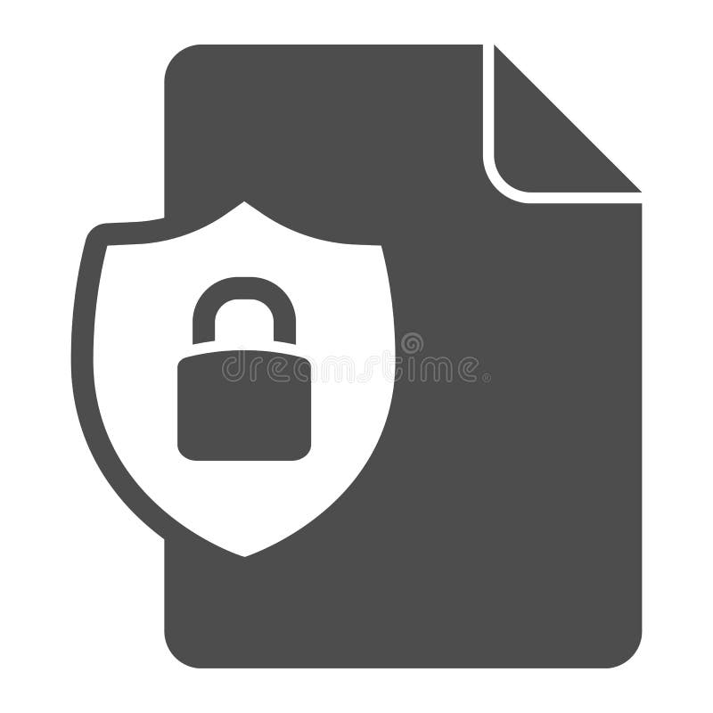 Document and Security Emblem with Lock Solid Icon, Web Security Concept ...