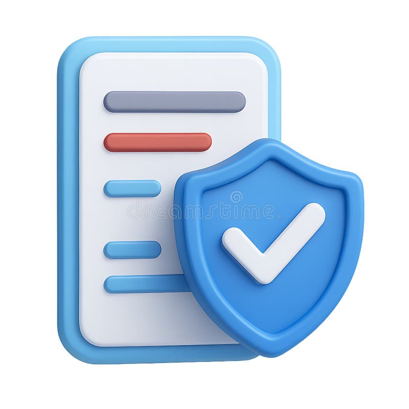 Document with Shield and Checkmark 3D Render Stock Illustration ...