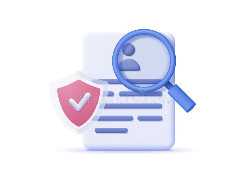 Document with Shield Under Magnifying Glass. Vector 3d Stock Vector ...