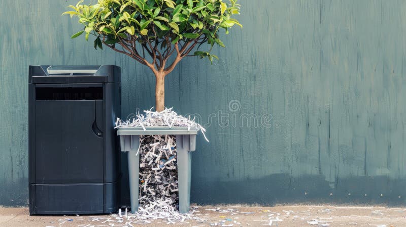 Document Shredder beside Recycling Bin for Sustainable Paper Disposal ...