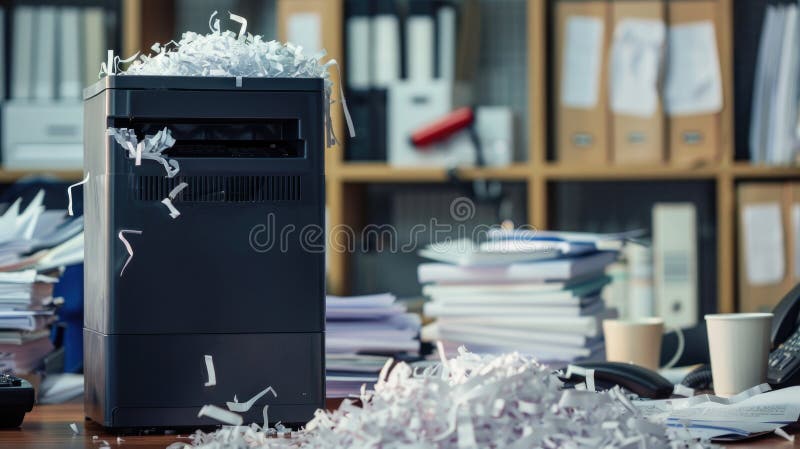 Document Shredder Symbolizing Confidentiality in a Busy Office Setting ...
