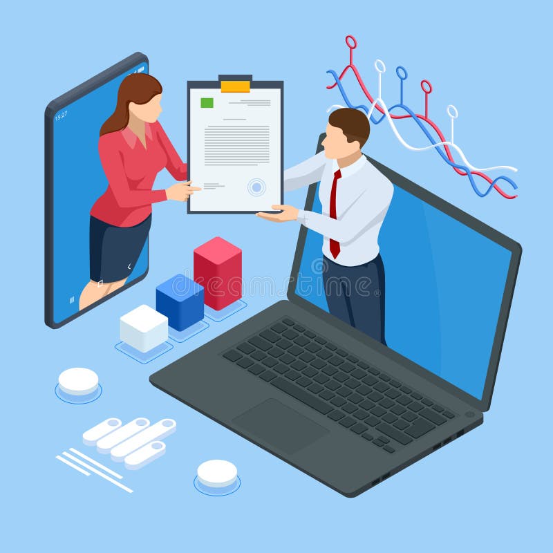 Isometric Electronic Signature Concept. Electronic Document, Digital ...