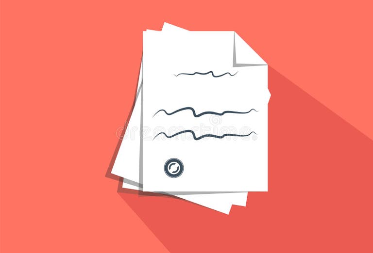 Document with Signature and Text. Stack of White Papers Stock Vector ...