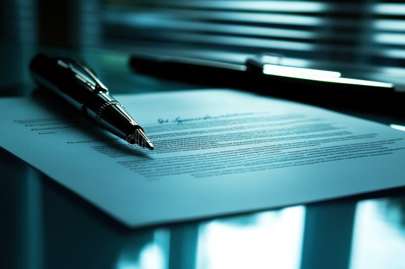 Document Signing Process with Fountain Pen on Office Desk during ...