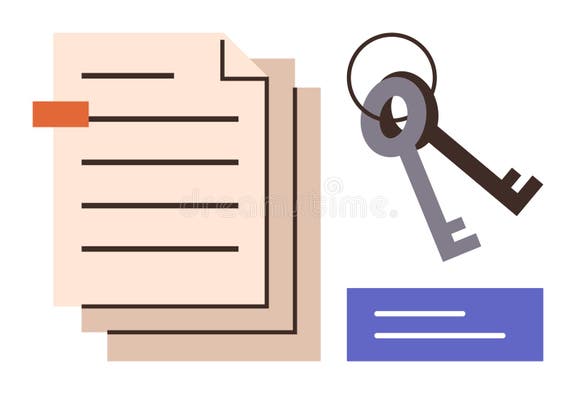 Document Stack with Attached Key Representing Contract, Ownership, and ...