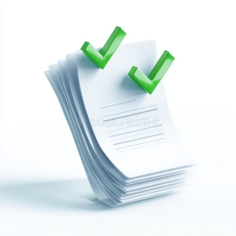 Document Stack with Green Check Marks on Top Stock Illustration ...