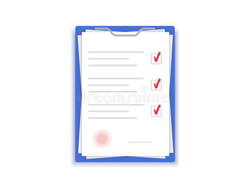 Document with Stamp. Agreement Papers. Contract with Signature. Vector ...