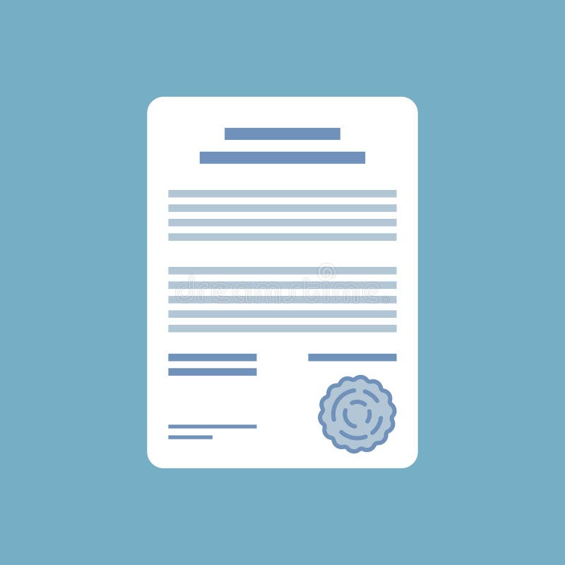 Document with Stamp and Text Icon in Flat Style. White Papers Vector ...