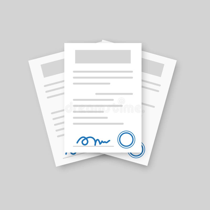 Document with Stamp and Text Icon in Flat Style. White Papers Vector ...