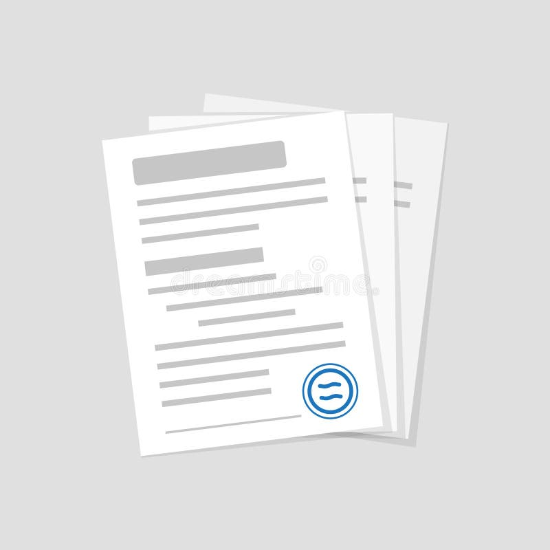 Document with Stamp and Text Icon in Flat Style. White Papers Vector ...