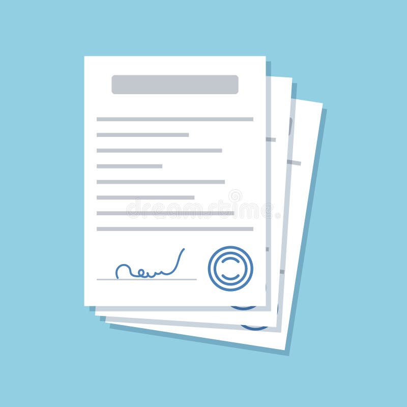 Document with Stamp and Text Icon in Flat Style. White Papers Vector ...