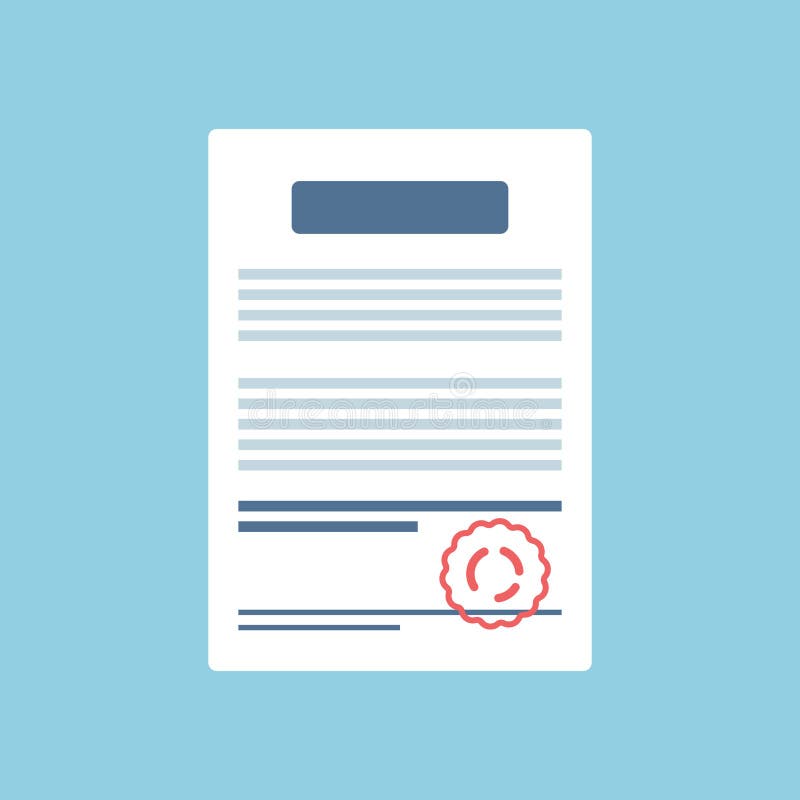 Document with Stamp and Text Icon in Flat Style. White Papers Vector ...