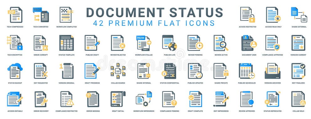 Document Status Flat Icon Set, Stages Document Go from Created To ...