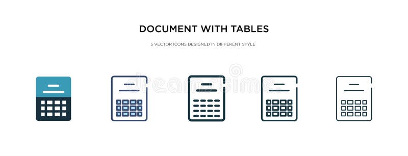 Document with Tables Icon in Different Style Vector Illustration. Two ...
