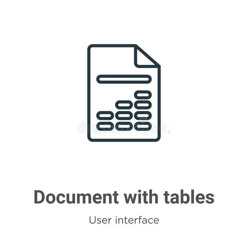 Document with Tables Outline Vector Icon. Thin Line Black Document with ...
