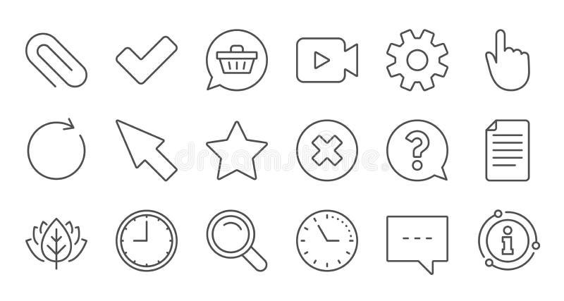 Document, Time and Question Mark Line Icons. Search, Video and Check ...