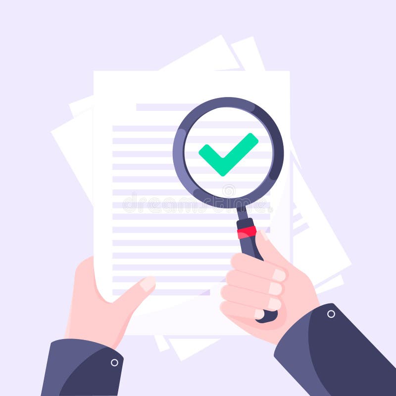 Document Verification Concept with Hand and Magnifier, Paper Sheets and ...