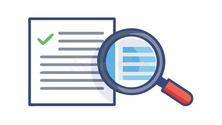 Document Verification: Magnifying Glass with Checkmark, Vector Design ...