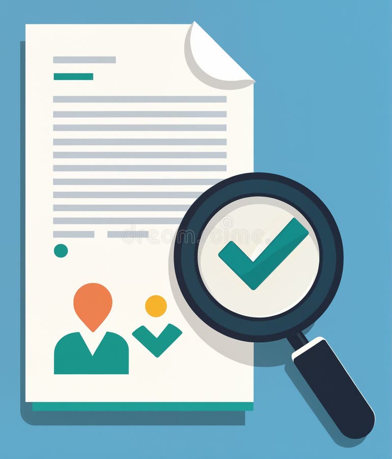 Document Verification with Magnifying Glass Stock Illustration - Illustration of authentication ...