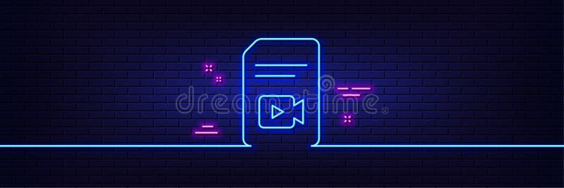 Document with Video Line Icon. Vlog File Sign. Neon Light Glow Effect ...