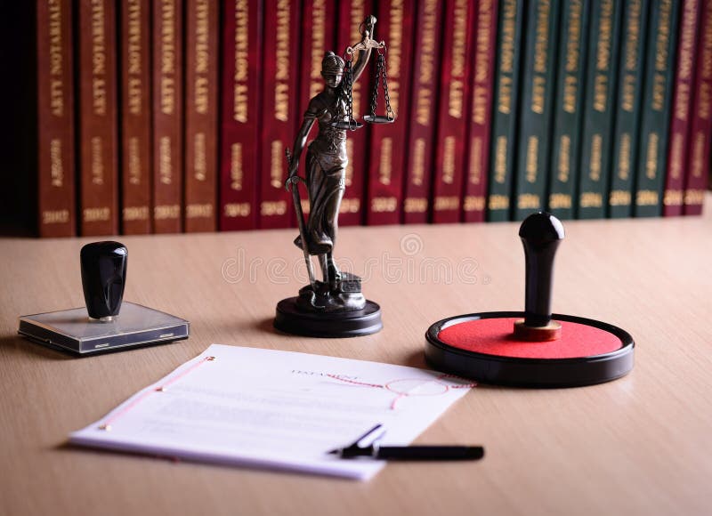 Document Waiting for a Notary Public Sign on Desk Stock Image - Image ...