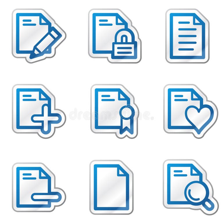 Document Web Icons Set 2, Blue Contour Sticker Stock Vector ...
