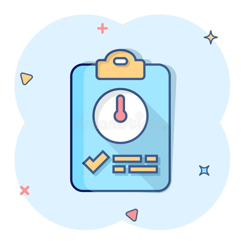 Document Witch Clock Icon in Comic Style. Checklist Survey Cartoon ...