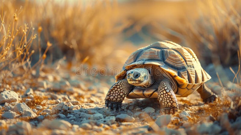 A Documentary Photo of an Adorable Tortoise Crawling in Dry Desert ...
