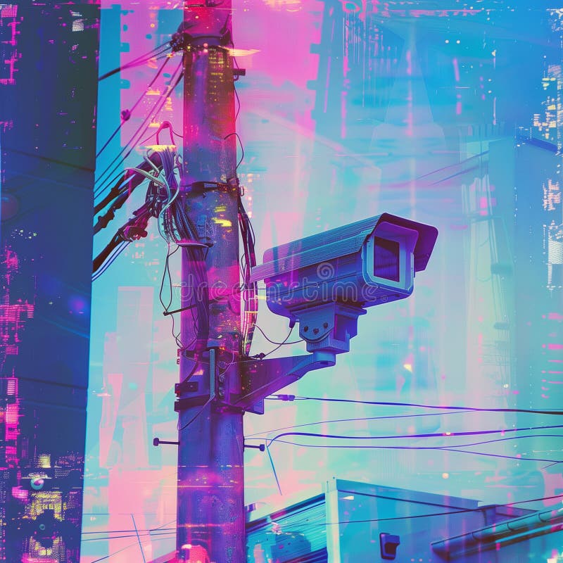 Documentarystyle Image Showcasing a Cctv Camera on a Pole with Vibrant ...
