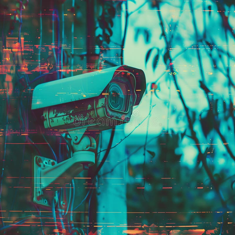 Documentarystyle Image Showcasing a Cctv Camera on a Pole with Vibrant ...
