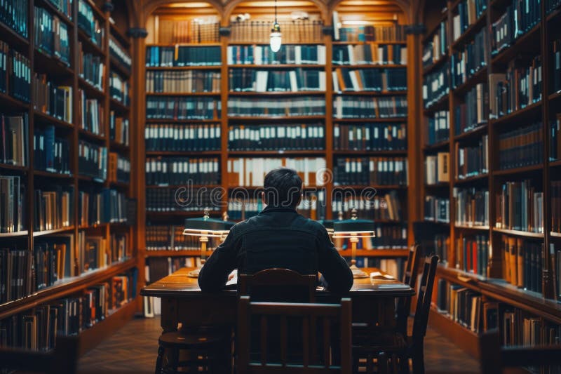 A Student Studying Alone in a Library Surrounded by Books Highlighting ...