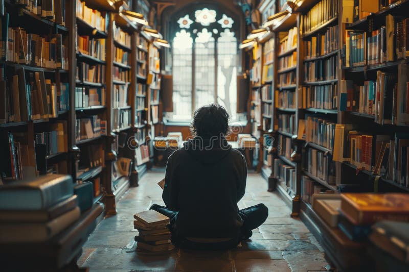 Documentarystyle Image of a Student Studying Alone in a Library ...