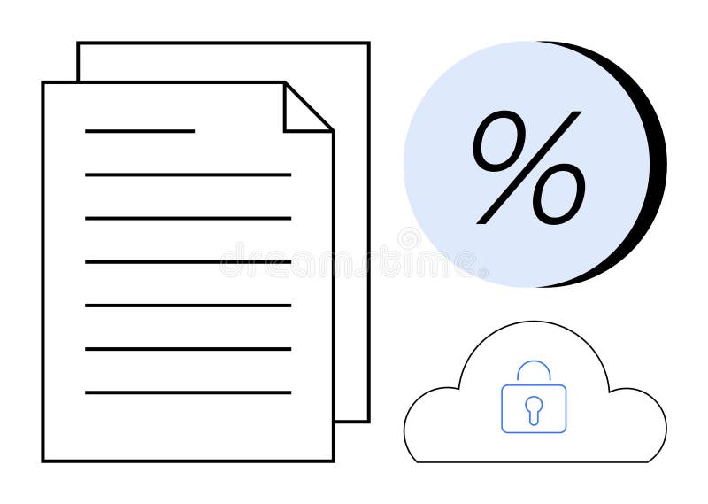 Digital Document with Percentage Symbol and Cloud with Padlock for Data ...