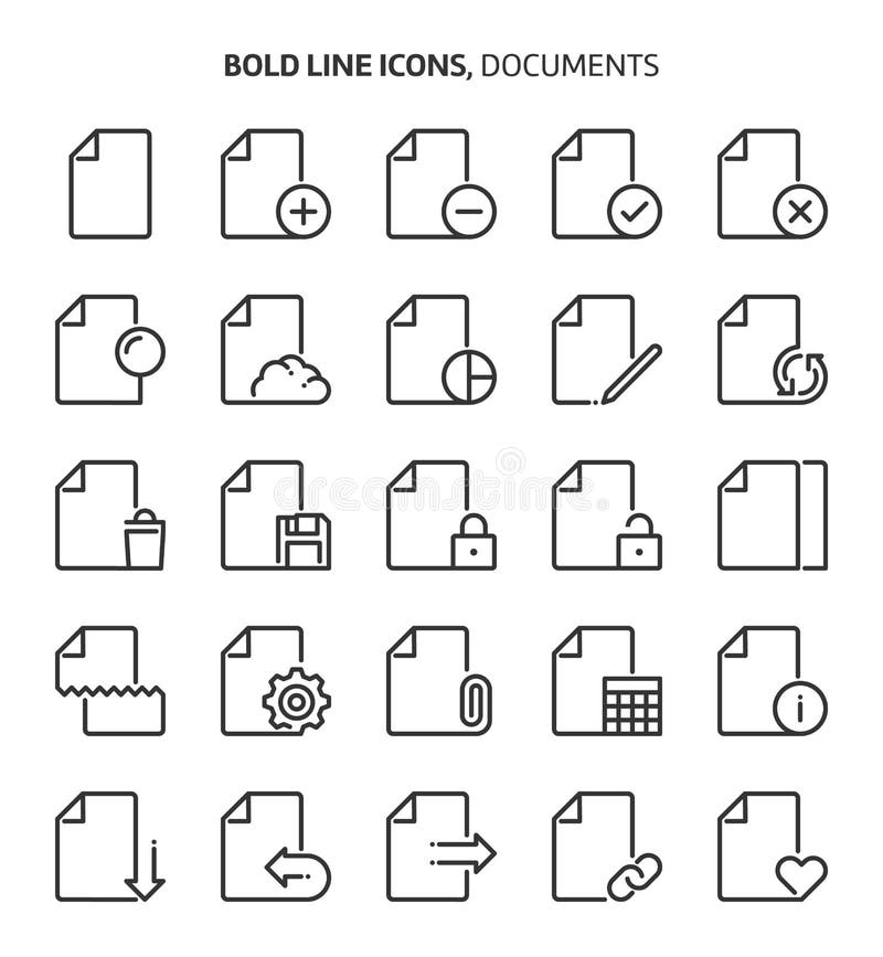 Documents, bold line icons stock vector. Illustration of heart - 210013288