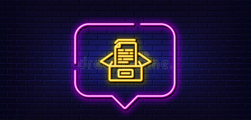 Documents Box Line Icon. Doc Files Page Sign. Neon Light Speech Bubble ...