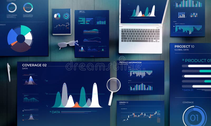 Documents with Business Infographics on the Desk. Stock Image - Image ...