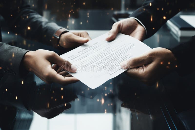 Documents Change Hands As Corporate Individuals Engage in a Transaction ...