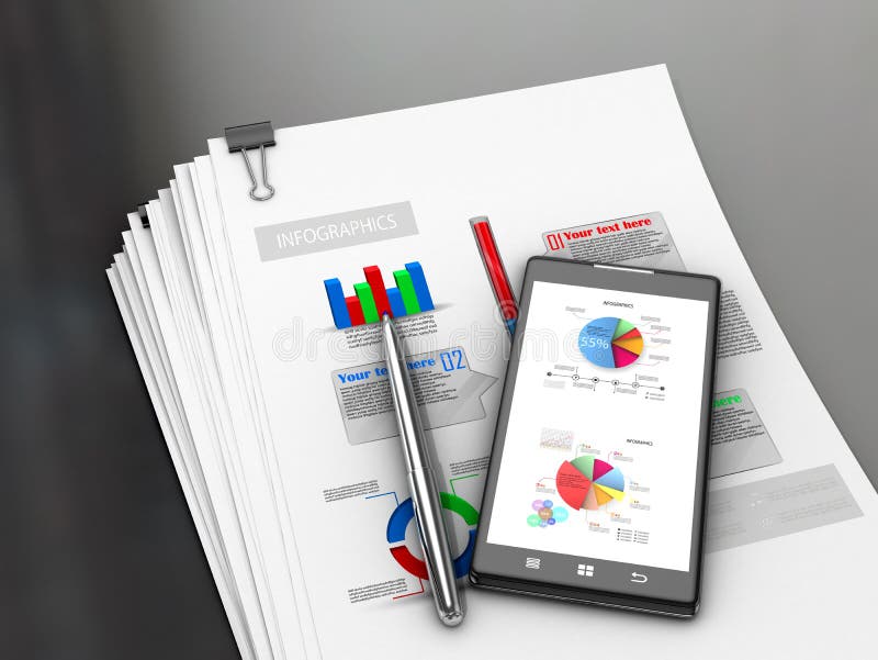 Documents with Charts and Graphs on the Office Desk. Stock Illustration ...