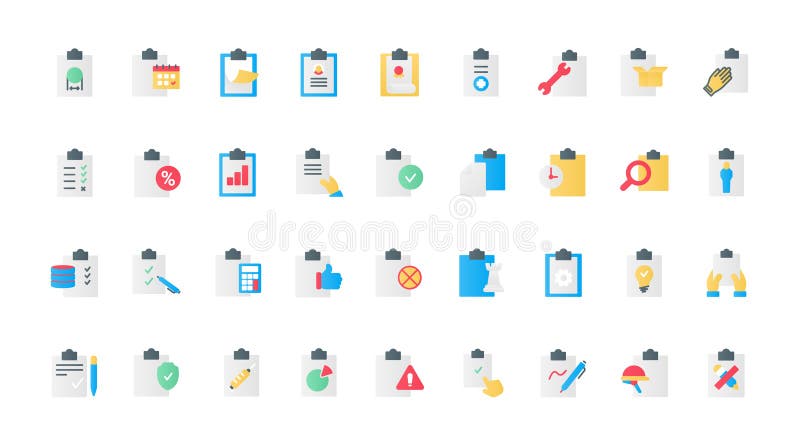 Documents on Clipboards Flat Icons Set, Task List and Medical Form, Approved Project. Stock ...