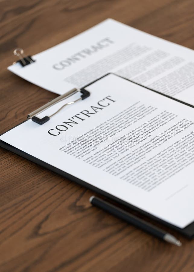 Documents and Contract on Wooden Table in Office Stock Image - Image of ...
