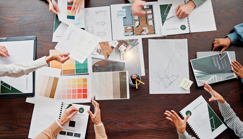 Documents, Creative and Above of Business People in Meeting for Project Ideas, Research and ...