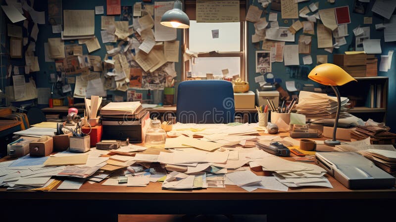 Documents Desk Top with Paper Stock Illustration - Illustration of desk ...