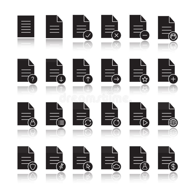 Documents Drop Shadow Black Glyph Icons Set Stock Vector - Illustration ...