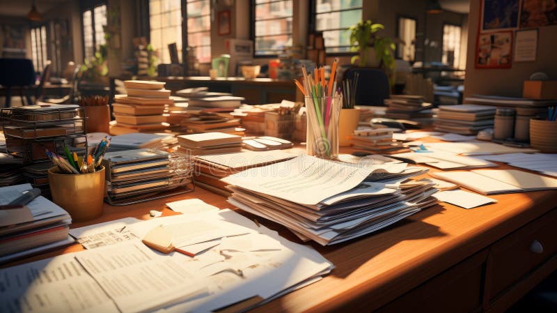 Documents and File Folders on Table. Office Documents Heap Stock ...