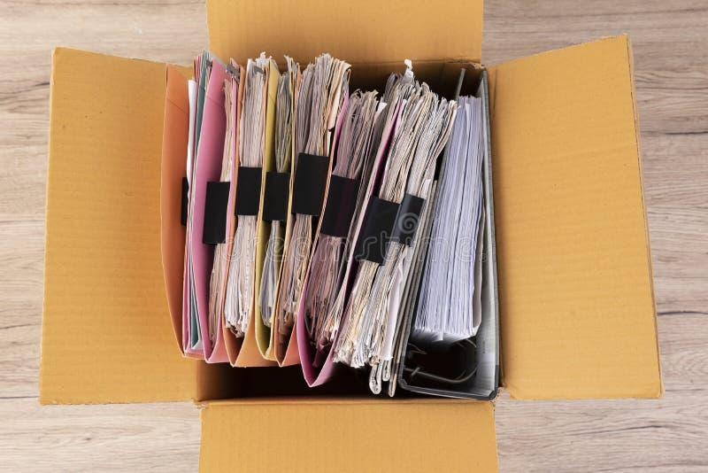 The Documents and Files are Placed in a Brown Box Stock Image - Image ...