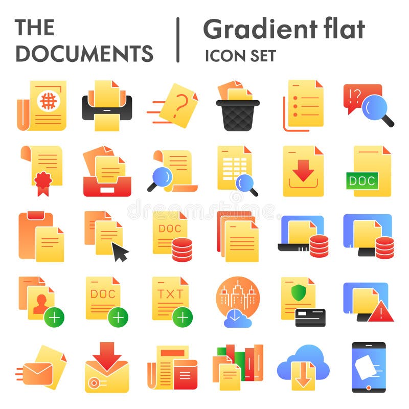 Documents Flat Icon Set, Papers and Files Symbols Collection, Vector ...