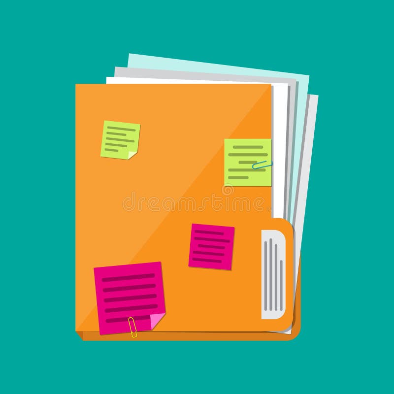 Documents Folder with Paper Sheets, Sticky Notes Stock Vector ...