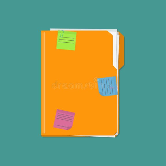 Documents Folder with Paper Sheets and Sticky Notes Reminder. Template ...