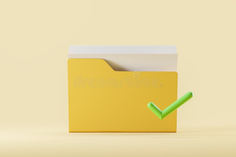 Paper Files in Yellow Folder, Green Tick. Access and Storage Stock ...